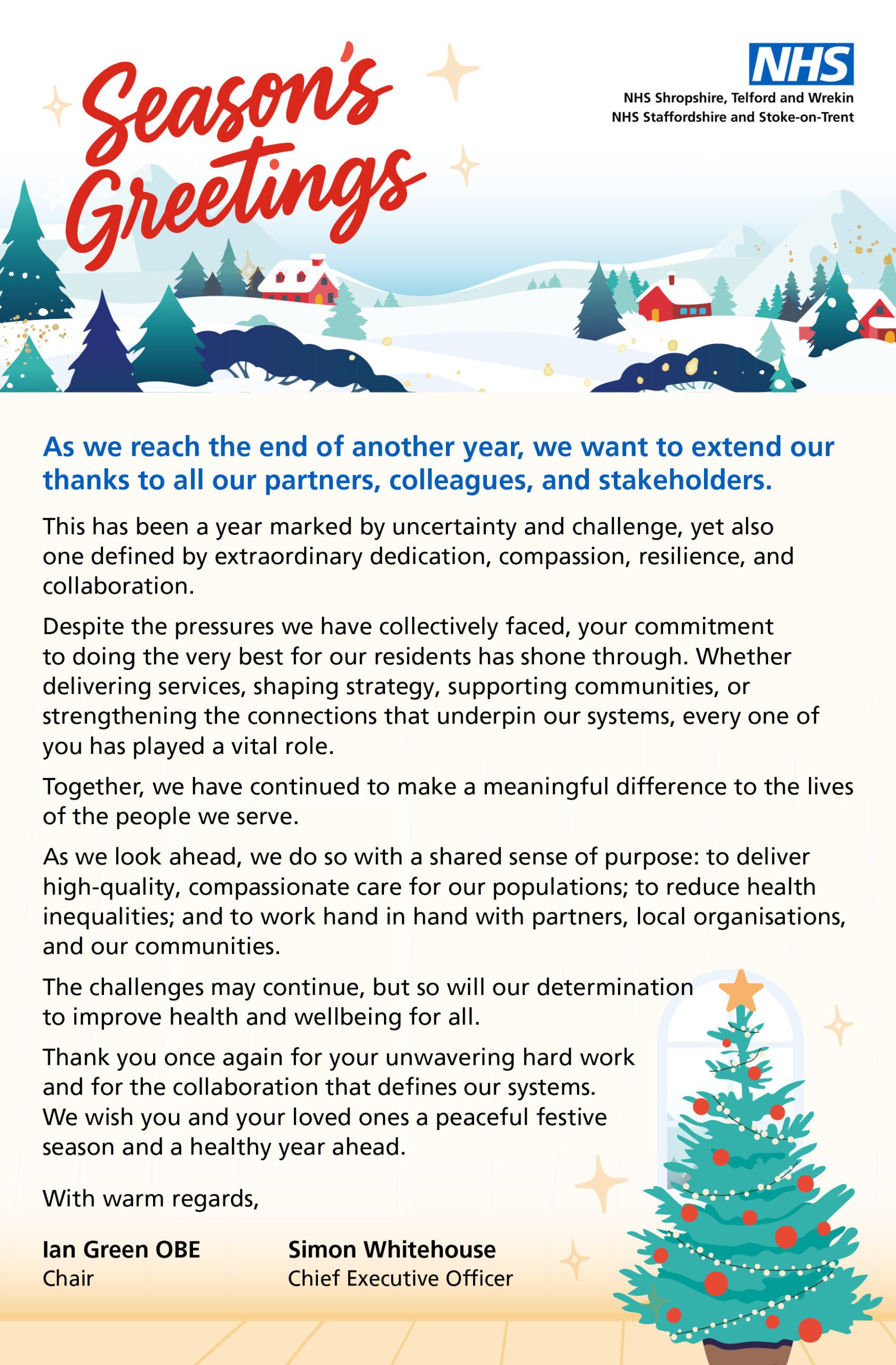 Festive Message - Staffordshire and Stoke-on-Trent, Integrated Care Board